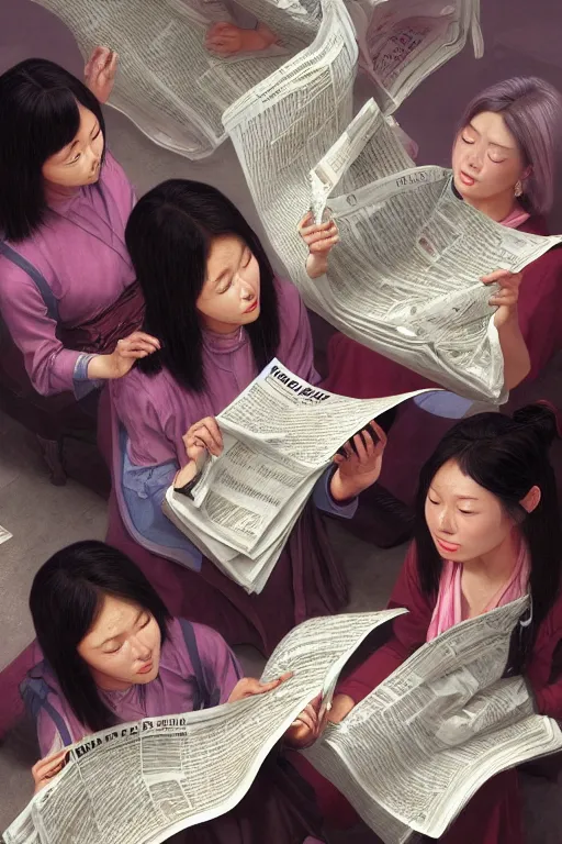 top angle shot of group of asian females reading | Stable Diffusion