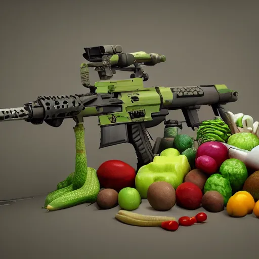 tactical weaponry inspired by fruits and vegetables, | Stable Diffusion | OpenArt