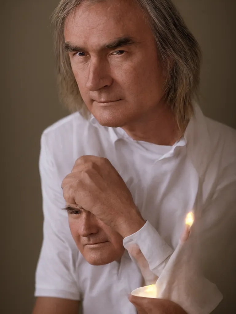 portrait photograph of Braco the gazer wearing a white | Stable ...