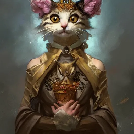A heraldic queen kitty cat with big cute eyes and a | Stable Diffusion ...
