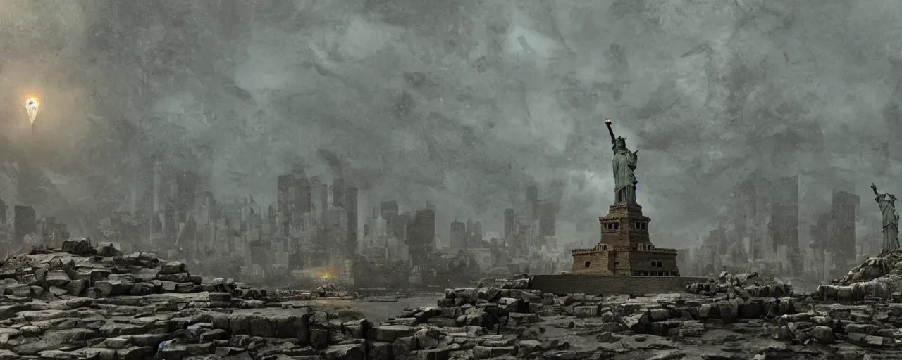 ancient ruins of a statue of liberty half buried, [ | Stable Diffusion ...