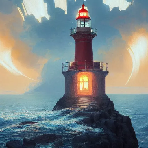 ultra realistic illustration, a lighthouse on fire in | Stable Diffusion