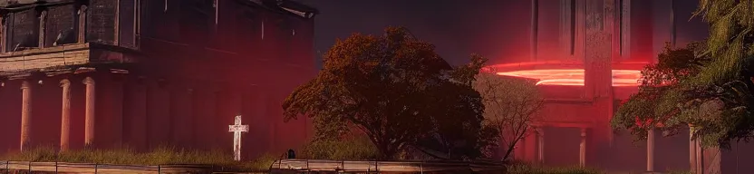 symmetrical, ancient church with red shafts of light | Stable Diffusion ...