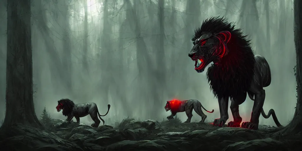 demonic humanoid lions in heavy armor, red glowing | Stable Diffusion ...