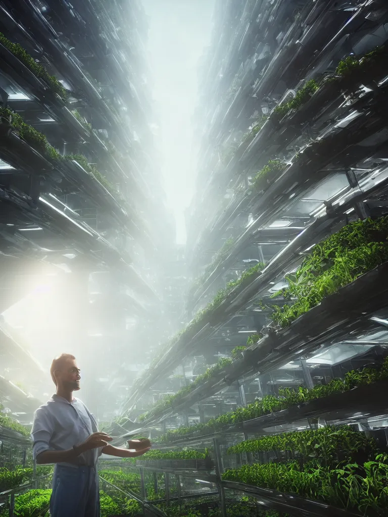 farmer at his futuristic vertical farm growing food in | Stable ...
