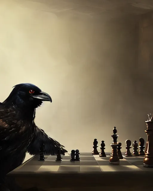 oil painting of Anthropomorphized raven playing chess, | Stable ...