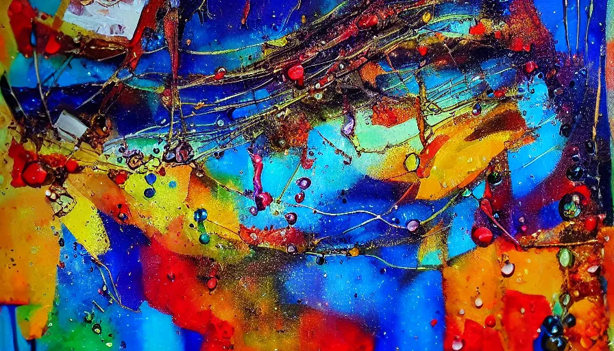 solder, painting on canvas, watedrops, water droplets, | Stable Diffusion