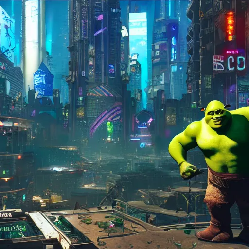 Shrek in Cyberpunk 2077's Night City, wearing various | Stable ...