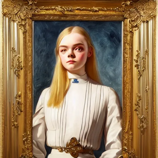 Elle Fanning as an Android, oil on canvas, golden | Stable Diffusion ...