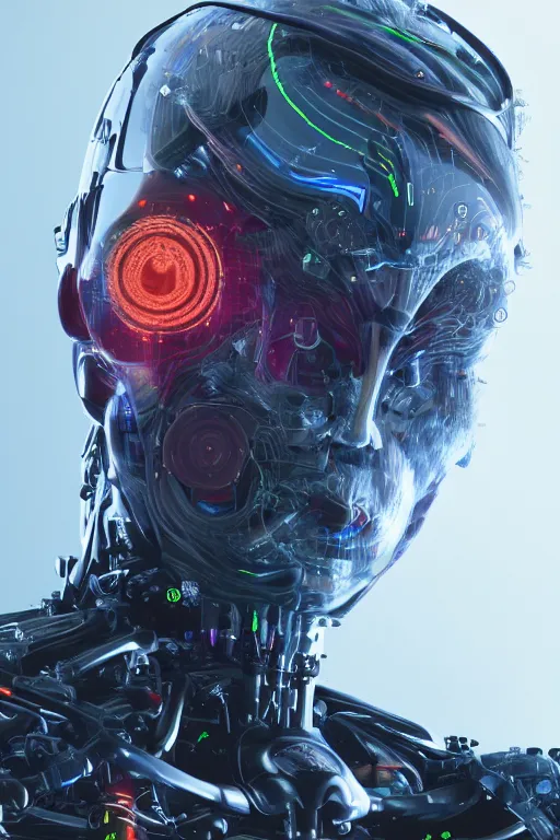 organic human machine fusion face close - up, sensors, | Stable ...