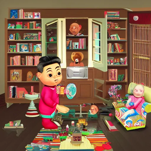 Kim Jun Un playing with a dollhouse, digital art, | Stable Diffusion ...