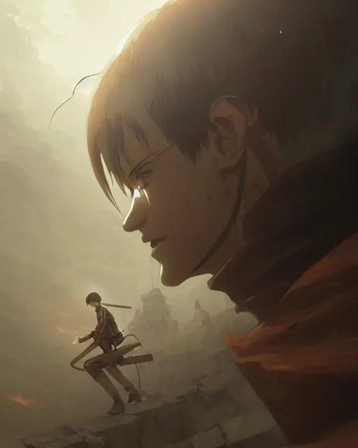 hero in attack on titan, medium shot close up, | Stable Diffusion
