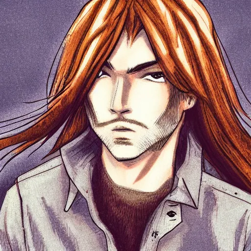 well built man, rusty colored long hair, anime, high | Stable Diffusion ...