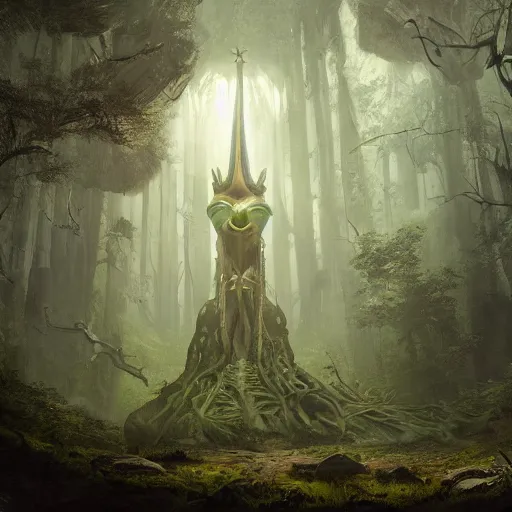 a painting of a alien altar in the middle of a forest, | Stable ...