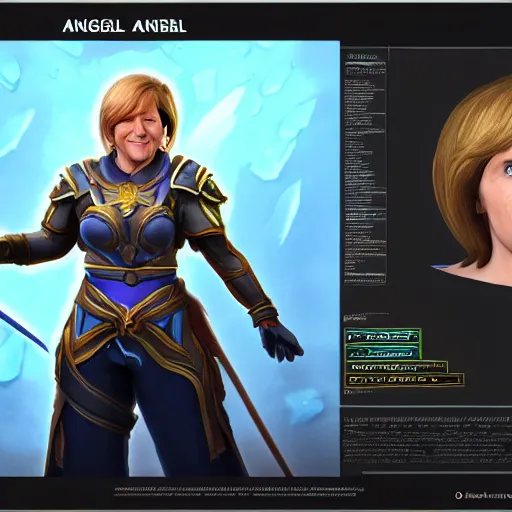 character sheet of angela merkel as leage of legend | Stable Diffusion | OpenArt