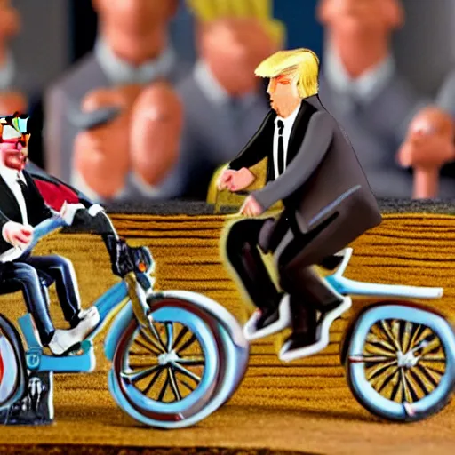 donald trump riding a bike, claymation, very detailed, | Stable Diffusion