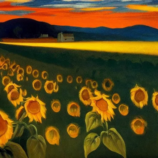 a painting of a sunflower field is burning in midnight | Stable ...