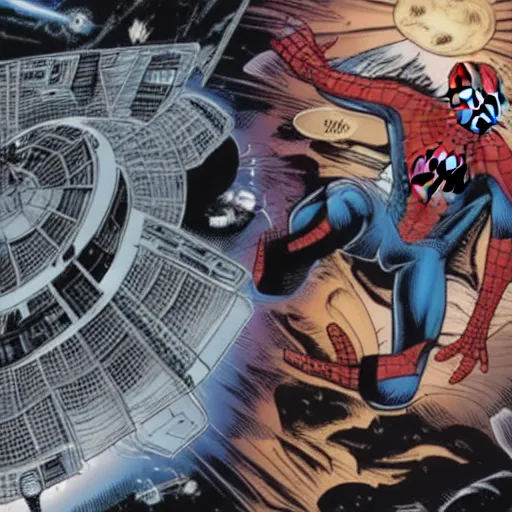 millenium falcon versus spider-man | Stable Diffusion | OpenArt