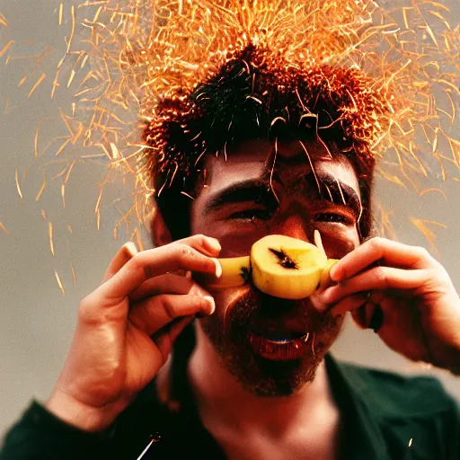 photo of a man with bananas sticking out of his face, | Stable ...