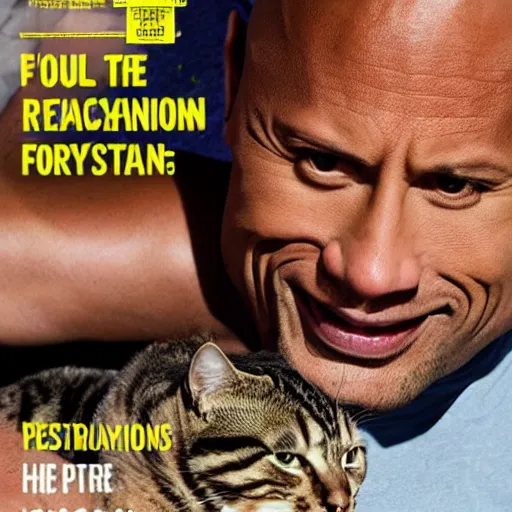dwayne johnson petting a cat, cover of national | Stable Diffusion ...