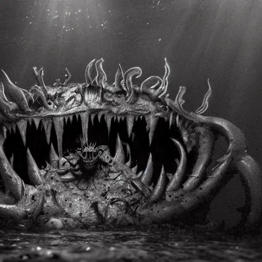 underwater closeup of a satanic sea monster in the | Stable Diffusion