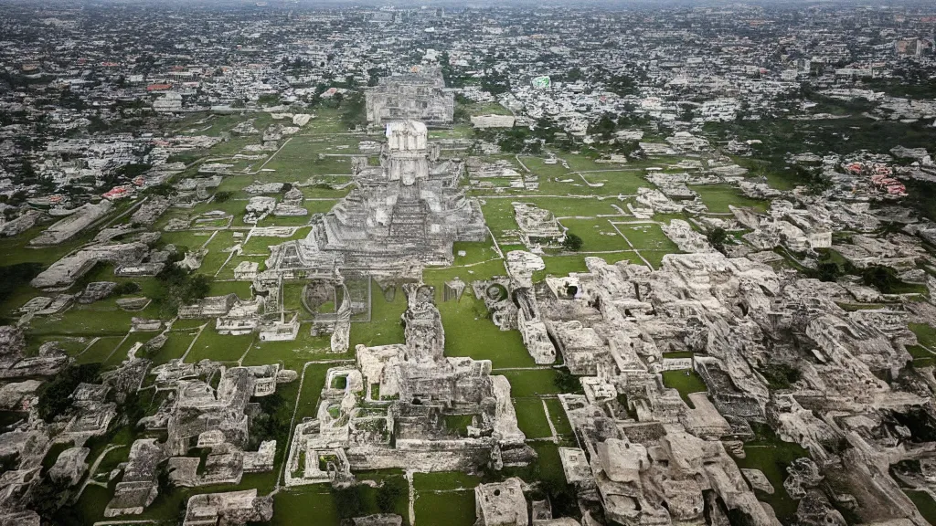 remarkable airplane view of the cyberpunk mayan city | Stable Diffusion ...