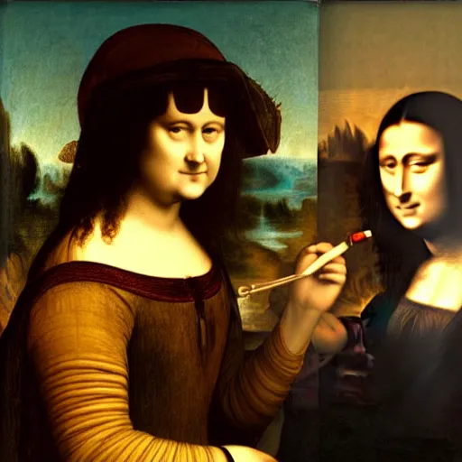 susan boyle smoking a pipe with mona lisa by leonardo | Stable ...