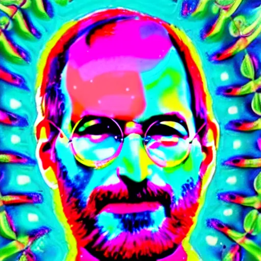 psychedelic rainbow colored steve jobs on a flower | Stable Diffusion ...
