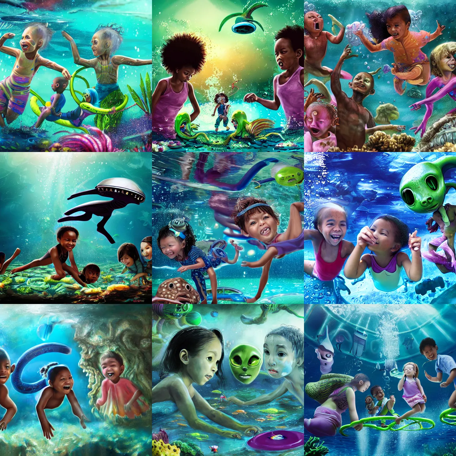 alien children of different races playing in an | Stable Diffusion ...