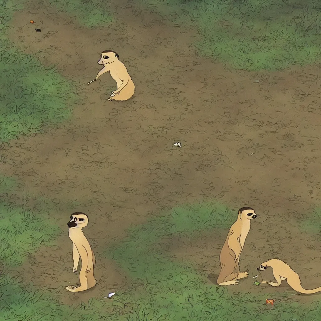 a meerkat picking up litter in a park, a cell - shaded | Stable ...