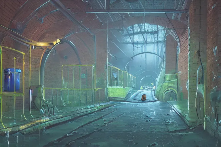 Simon Stalenhag concept art of wet underground sewer | Stable Diffusion ...