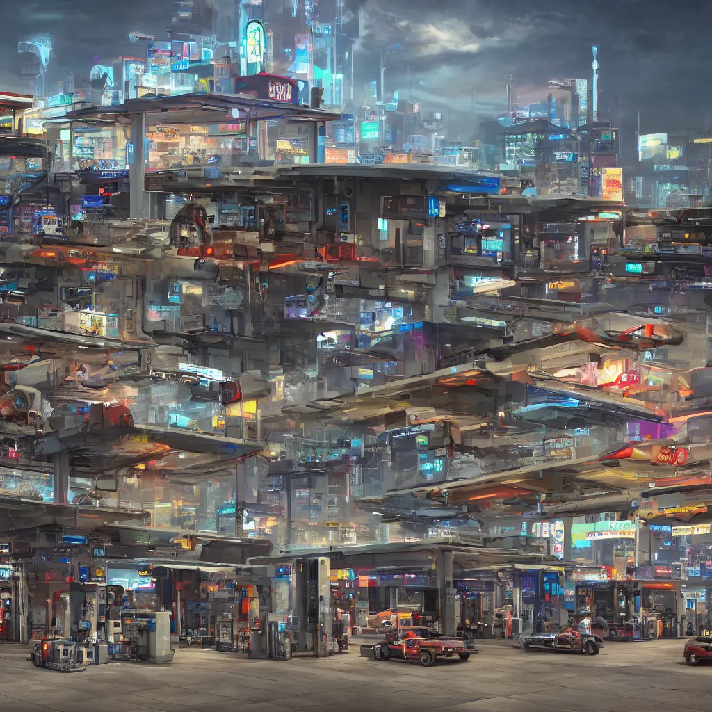 a gas station in the future world, science fiction, | Stable Diffusion ...