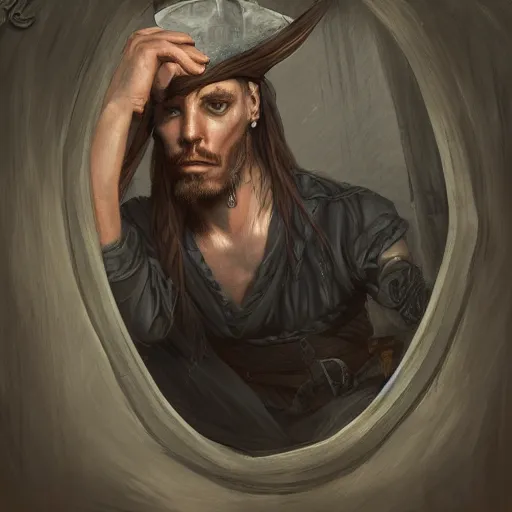 aesthetic digital portrait of a sad pirate hanging his | Stable ...