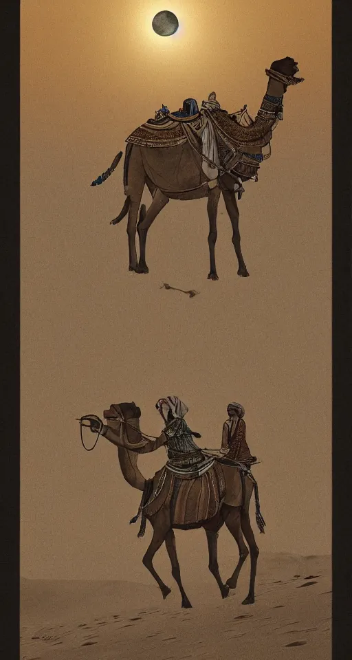 an arabian merchant rides her camel in the desert at | Stable Diffusion ...