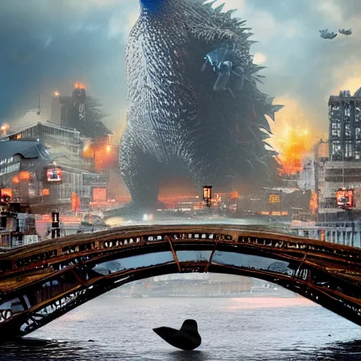 a giant duck destroying a city in the style of godzilla | Stable Diffusion