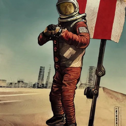 [Leather and rust cosmonaut holding a checkered flag, | Stable ...