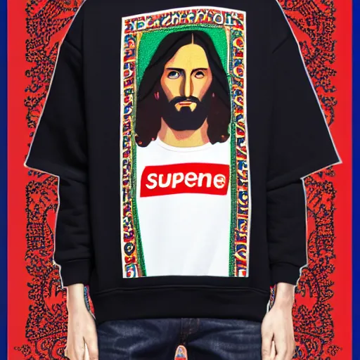 a photo of jesus wearing a supreme t - shirt | Stable Diffusion