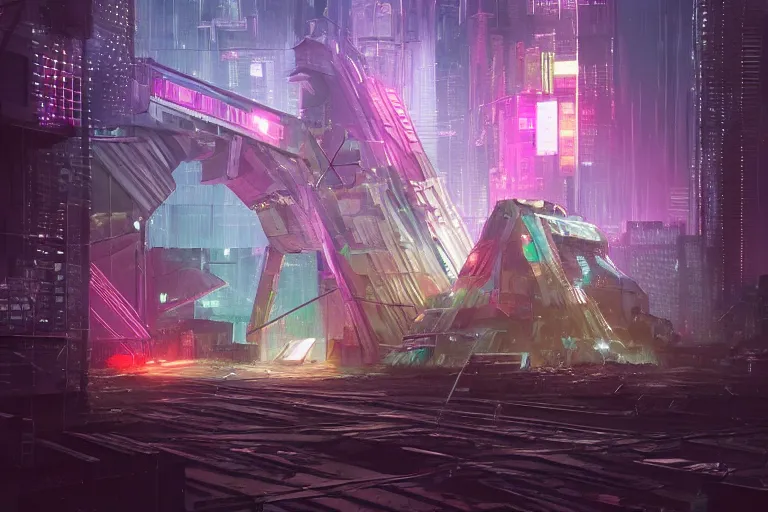 a triangular portal structure built out of scrap and | Stable Diffusion ...