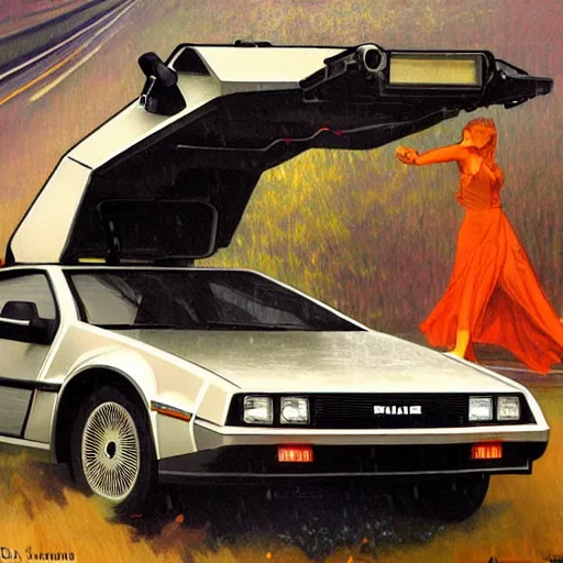 futuristic delorean time machine at night in the rain | Stable ...