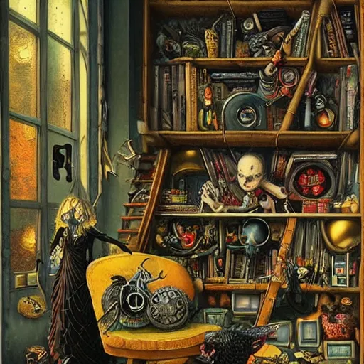 lonely goth nerd sitting in cluttered room alone, by | Stable Diffusion ...