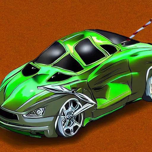 knight in green car, dragon flying above, low angle, | Stable Diffusion ...