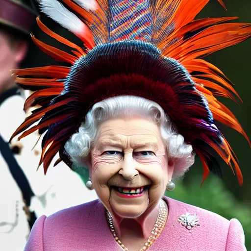 Queen Elizabeth II wearing a New Guinea Highlander | Stable Diffusion ...