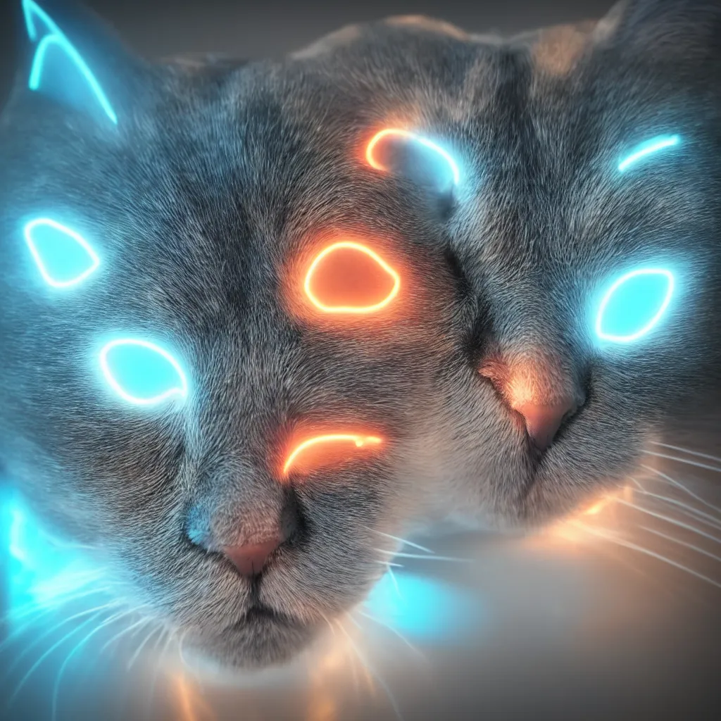 face of a glowing cat, neon light, octane render, 4k | Stable Diffusion ...