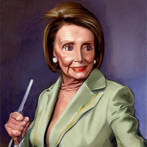 Nancy Pelosi Warret Buffett War Machine artstation, by | Stable Diffusion