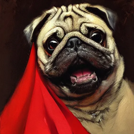 portrait of an evil pug wearing a red cape, by jeremy | Stable ...
