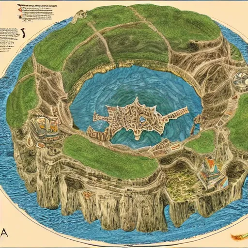 Map of a city inside a ring of mountains, fantasy art | Stable ...