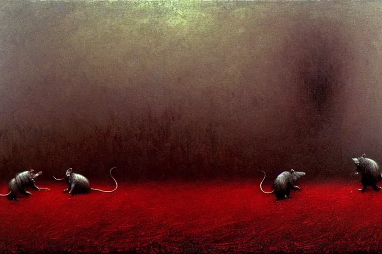 a family of rats scurrying across a drenched field in | Stable ...