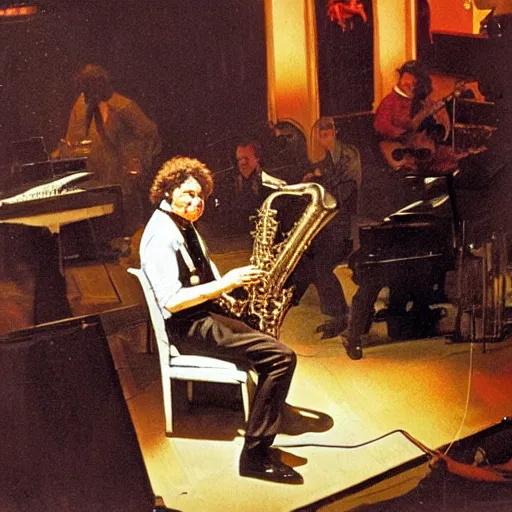 t rex playing a saxophone on stage at the jazz club. | Stable Diffusion ...