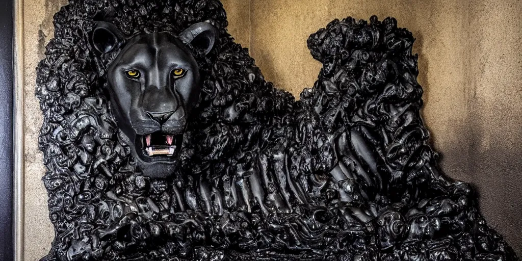 the black lioness made of tar, dripping tar, drooling | Stable ...