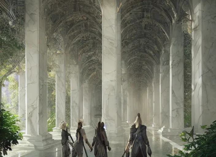 A college academy hallway in a beautiful elven city | Stable Diffusion ...